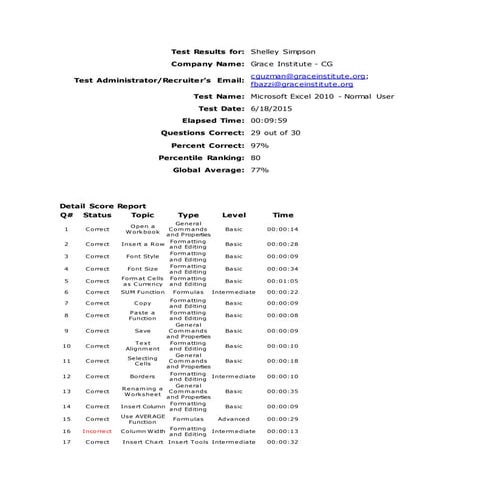 Kenexa Microsoft Excel 2010 normal-user test | DOCX