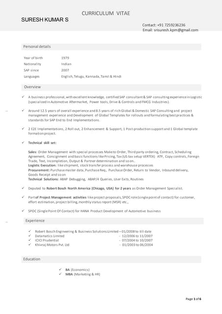 Avinash Illur_6 Yrs_SAP SD_GTS Consultant_Bangalore_1 | PDF