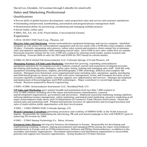David Lee Resume Phoenix AZ Sales LinkedIn | PDF