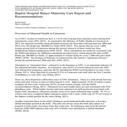 Maternal Health Needs Assessment Report - Baptist Hospital Banyo | PDF