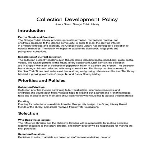 CollectionDevelopmentPolicy | DOCX | Books and Literature
