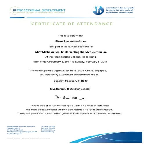 2017 IBAP CERTIFICATE MYP MATHS CAT1 | PDF