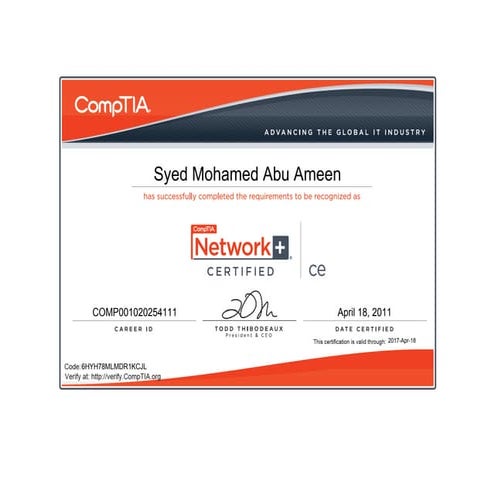 CompTIA Network+ ce certificate | PPT