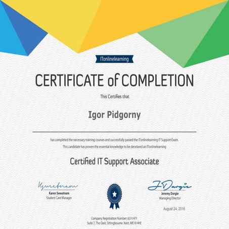 Certificate - (Certified IT Support Associate) | PDF | IT and Internet ...