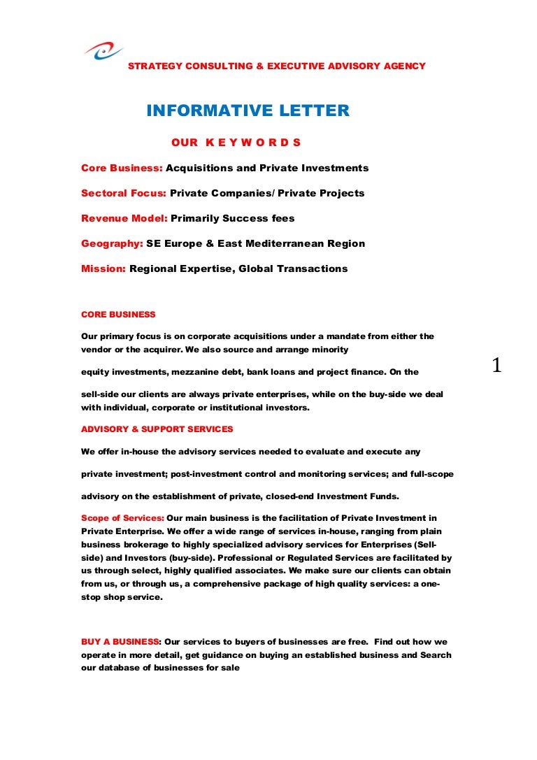 INFORMATIVE LETTER FOR GLOBAL CAPITAL RAISE informative-letter-for-global-capital-raise