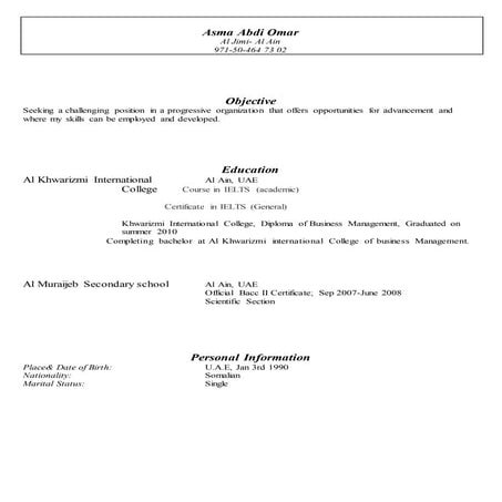 asma cv | DOCX | Human Resources | Business