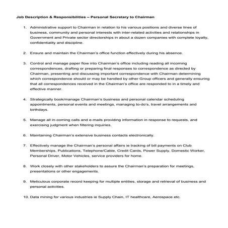 Job Description - Personal Secretary | PDF