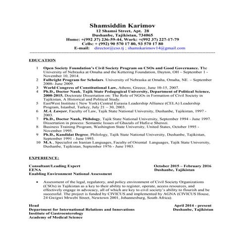 Karimov's CV Nov 2015 | DOC