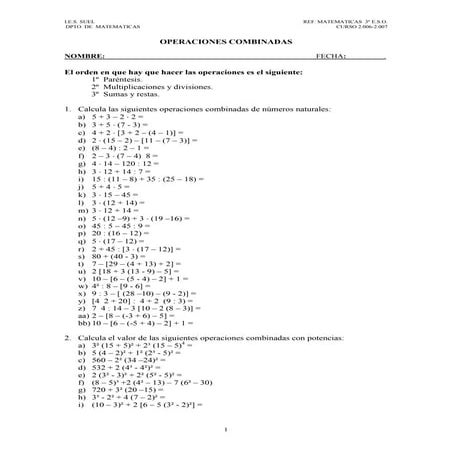 1 fichas refuerzo operaciones combinadas numeros | PDF