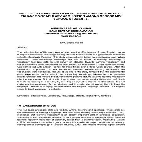 HEY! LET’S LEARN NEW WORDS: USING ENGLISH SONGS TO ENHANCE VOCABULARY ...