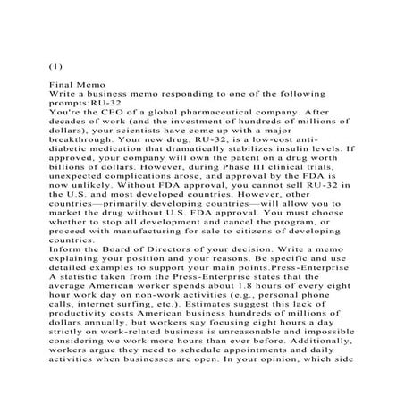 (1)Final MemoWrite a business memo responding to one of th.docx