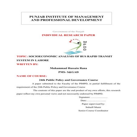 Socio-Economic Analysis of Bus Rapid Mass Transit System( BRT) in ...