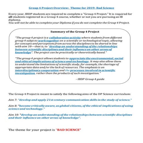 IBDP Group 4 Project: Bad Science Introduction to Students