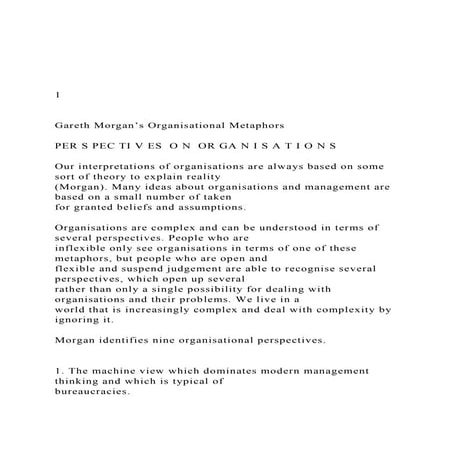 1 Gareth Morgan’s Organisational Metaphors PER S .docx