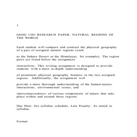 1 GEOG 1301 RESEARCH PAPER NATURAL REGIONS OF THE WORL | DOCX