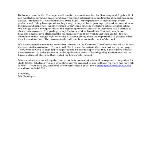 Introduction Letter to Parents | PDF