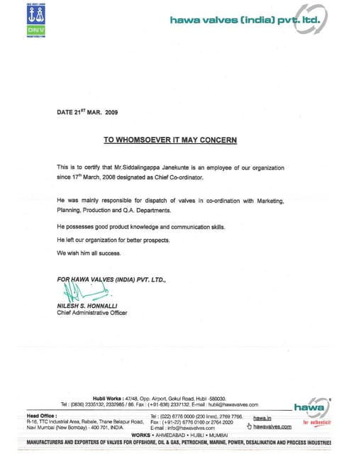 Experience certificate TATA CONSULTING ENGINEERS | PDF