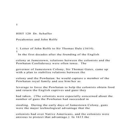 1 HIST 120 Dr. Schaffer Pocahontas and John Rolfe .docx