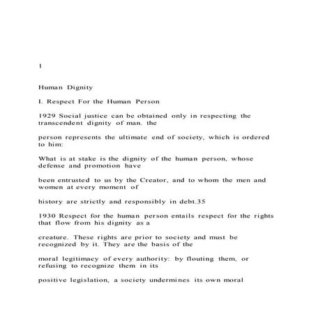 1 Human Dignity I. Respect For the Human Person | DOCX