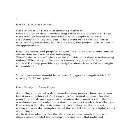 1HW#1 DW Case StudyCase Studies of Data Warehousing Failu.docx