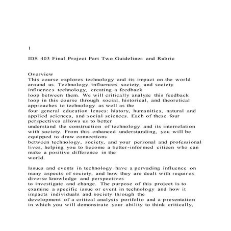 1 IDS 403 Final Project Part Two Guidelines and Rubric | DOCX