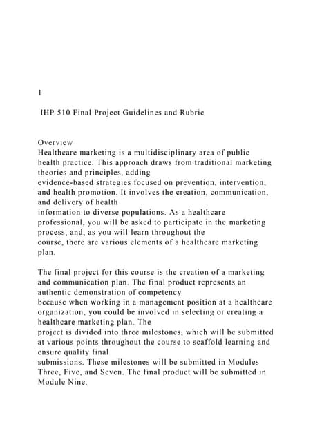 IHP 510 Final Project Mile | DOCX | Healthcare Industry | Industries