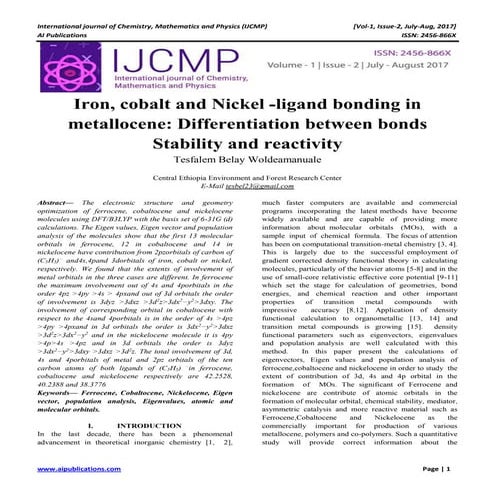 Iron, cobalt and Nickel -ligand bonding in metallocene: Differentiation ...