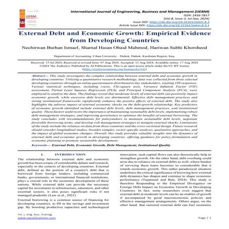 External Debt and Economic Growth: Empirical Evidence from Developing Countries | PDF