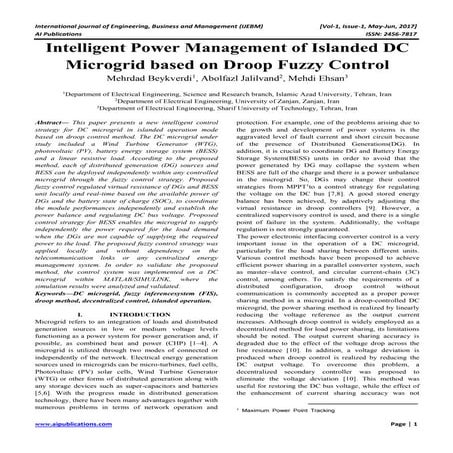 Intelligent Power Management of Islanded DC Microgrid based on Droop Fuzzy Control | PDF