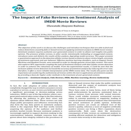 The Impact of Fake Reviews on Sentiment Analysis of IMDB Movie Reviews | PDF