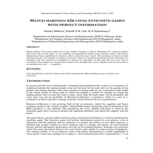 MATCH MAKINGIN B2B USING EXTENSIVE GAMES WITH PERFECT INFORMATION | PDF
