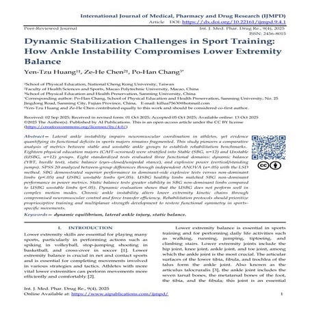Dynamic Stabilization Challenges in Sport Training: How Ankle Instability Compromises Lower ...