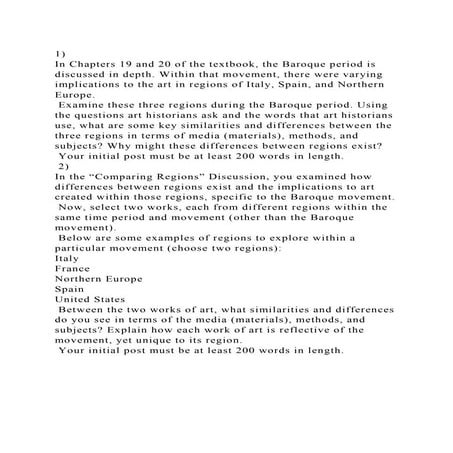 1) In Chapters 19 and 20 of the textbook, the Baroque period is di.docx