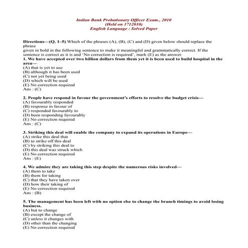 1 indian bank-probationary-officer-exam.,-2010 | PDF