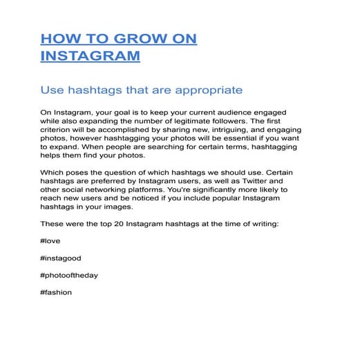 HOW TO GROW YOUR INSTAGRAM ACCOUNT | PDF | Social Networking | Internet