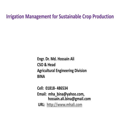 Irrigation Management for Sustainable Crop Production | PPTX