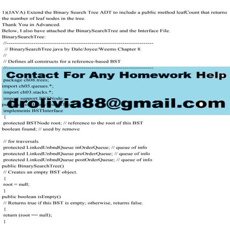 1 Java Extend The Binary Search Tree Adt To Include A Public Metho Pdf