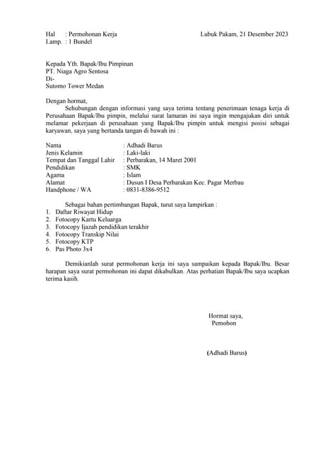 Surat lamaran | DOCX