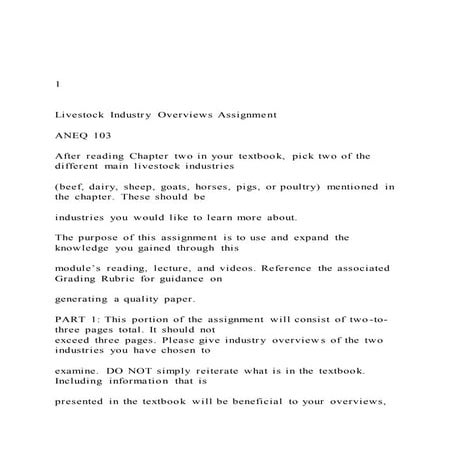 1 Livestock Industry Overviews Assignment ANEQ 103 | PDF