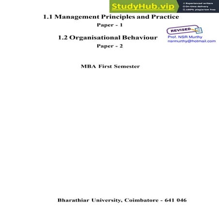 1 Management Principles And Practice 1.2 Organisational Behaviour Paper ...