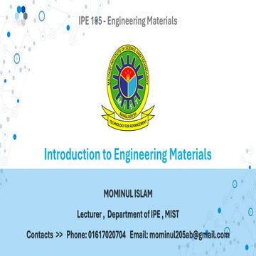 Introduction to Engineering Materials IPE 105 - Engineering Materials | PDF