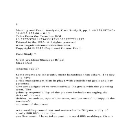 1Meeting and Event Analysis, Case Study 9, pp. 1 –6 978182.docx