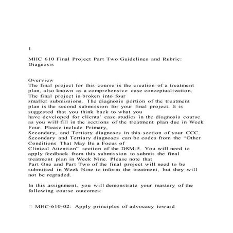 1 MHC 610 Final Project Part Two Guidelines and Rubric | DOCX