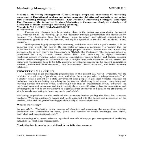Marketing Management module 1 uma k | PDF | Marketing and Advertising | Business
