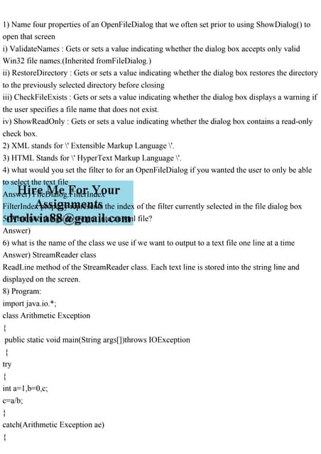 1) Name four properties of an OpenFileDialog that we often set prior.pdf 1) Name four properties of an OpenFileDialog that we often set prior.pdf