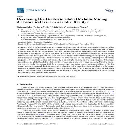 Decreasing Ore Grades in Global Metallic Mining? | PDF