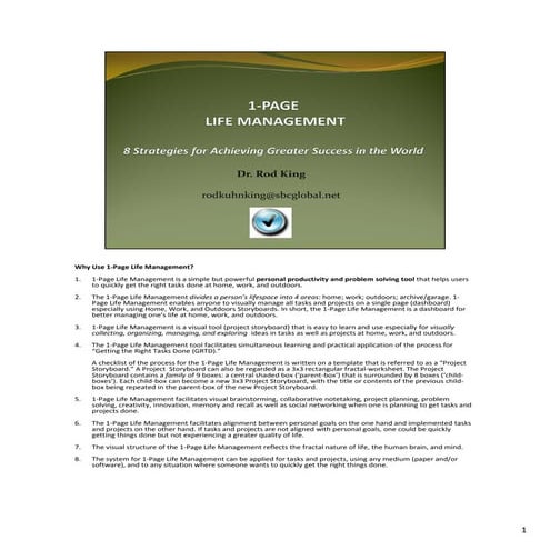 1-Page Life Management with Notes and Exercises | PDF