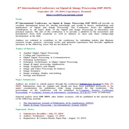 Call for Papers - 14th International Conference on Signal & Image ...