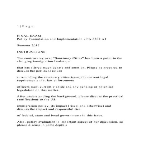 1 P a g e FINAL EXAM Policy Formulation and Implem.docx