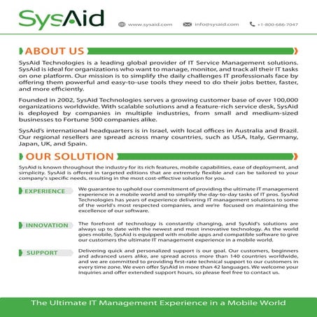 SysAid: Company Profile | PDF | IT and Internet Support | Internet